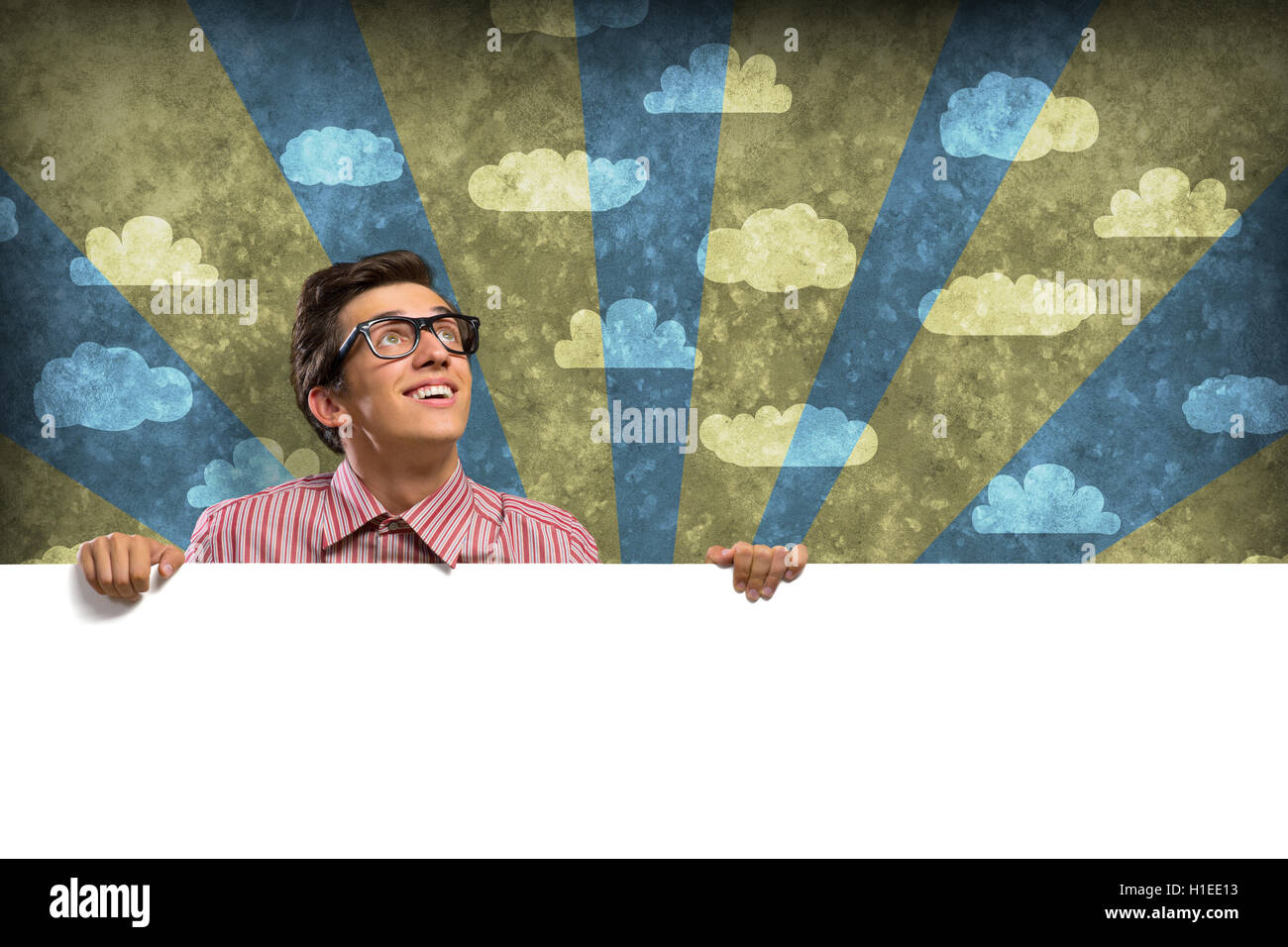 man holding a banner Stock Photo - Alamy