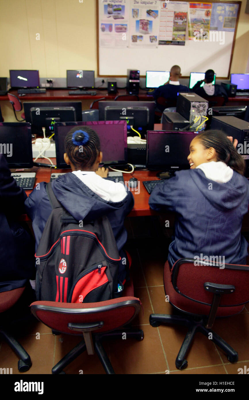 School girls working on computers in computer classroom, St Mark's ...