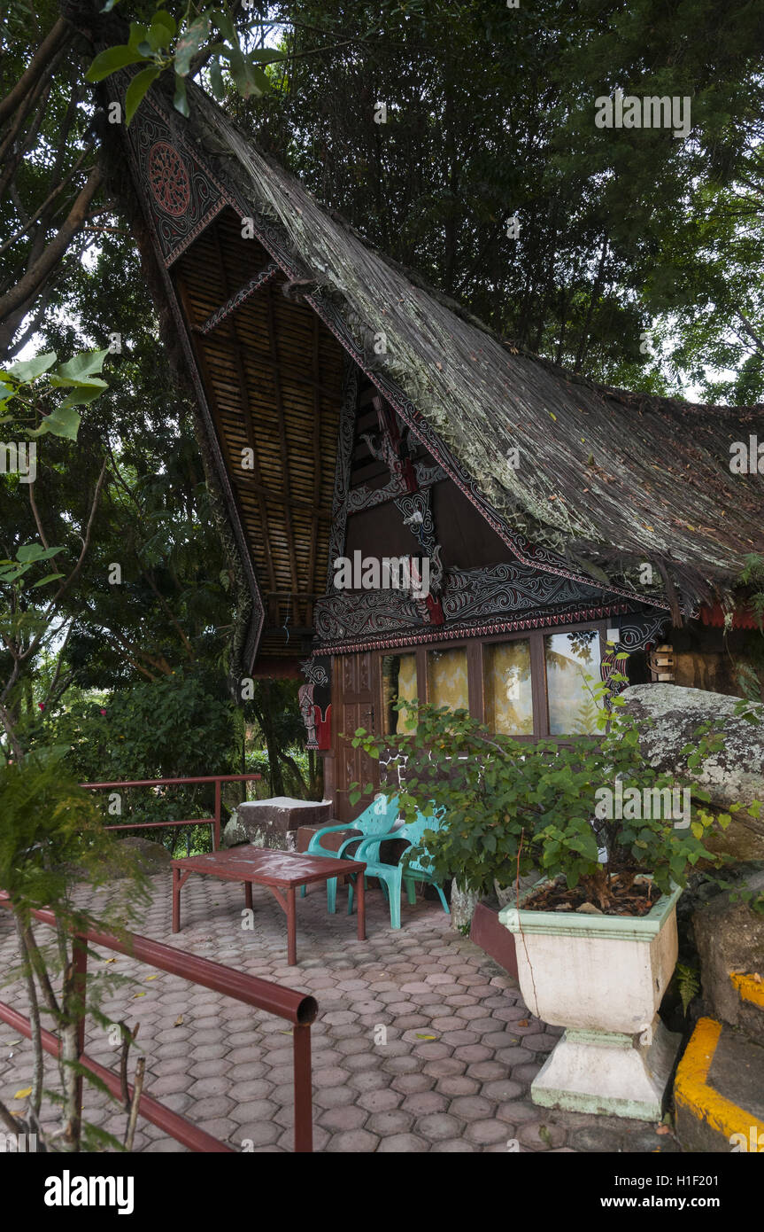 Indonesia, Sumatra, Lake Toba, Samosir Island, Batak style architecture ...