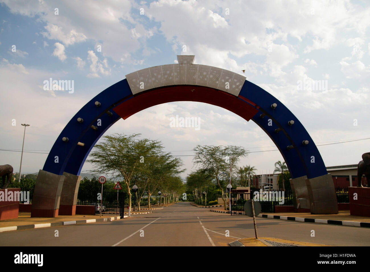 Sport arena arch way entrance, Manzini, Kingdom of Swaziland Stock ...