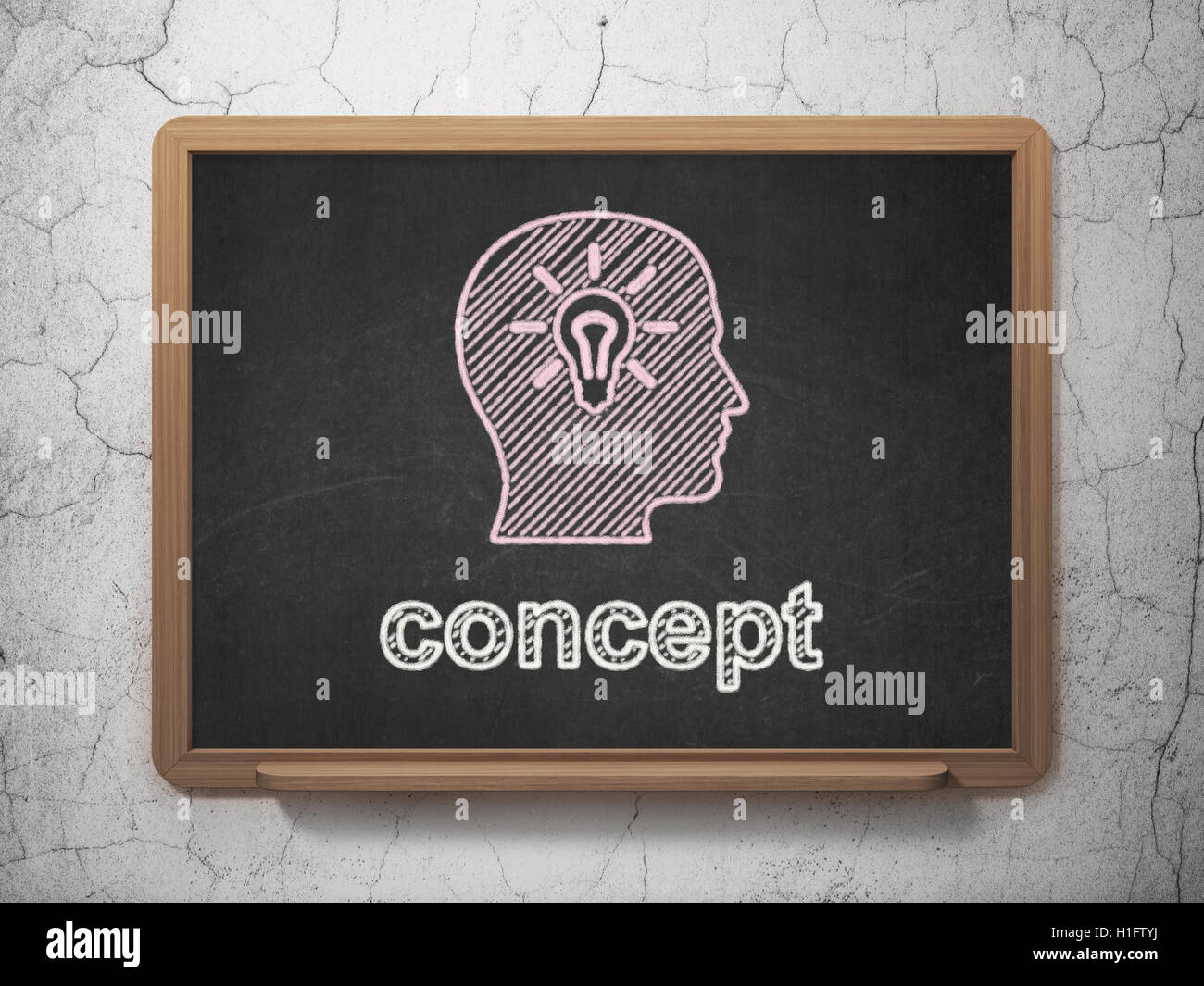 Advertising concept: Head With Light Bulb and Concept on chalkboard ...