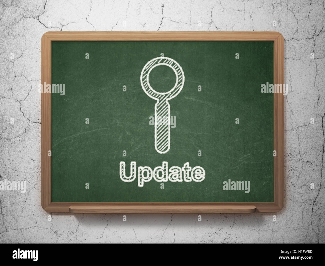 Web development concept: Search and Update on chalkboard background ...