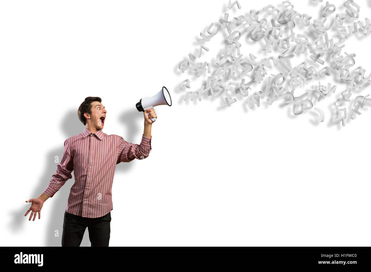 man yells into a megaphone Stock Photo - Alamy