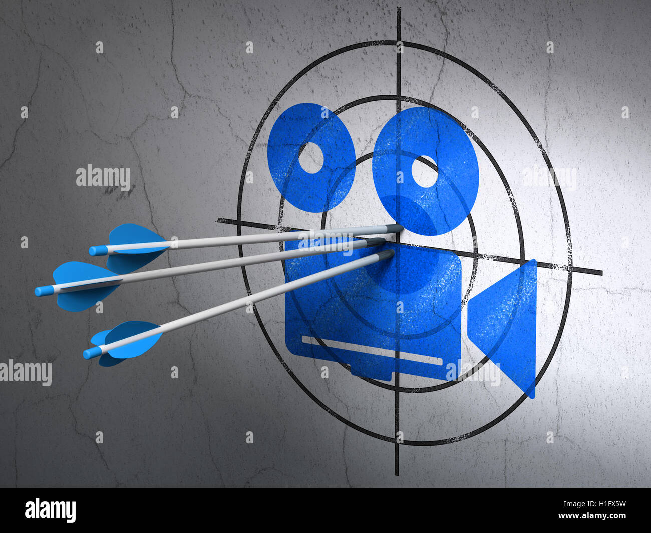Travel concept: arrows in Camera target on wall background Stock Photo ...