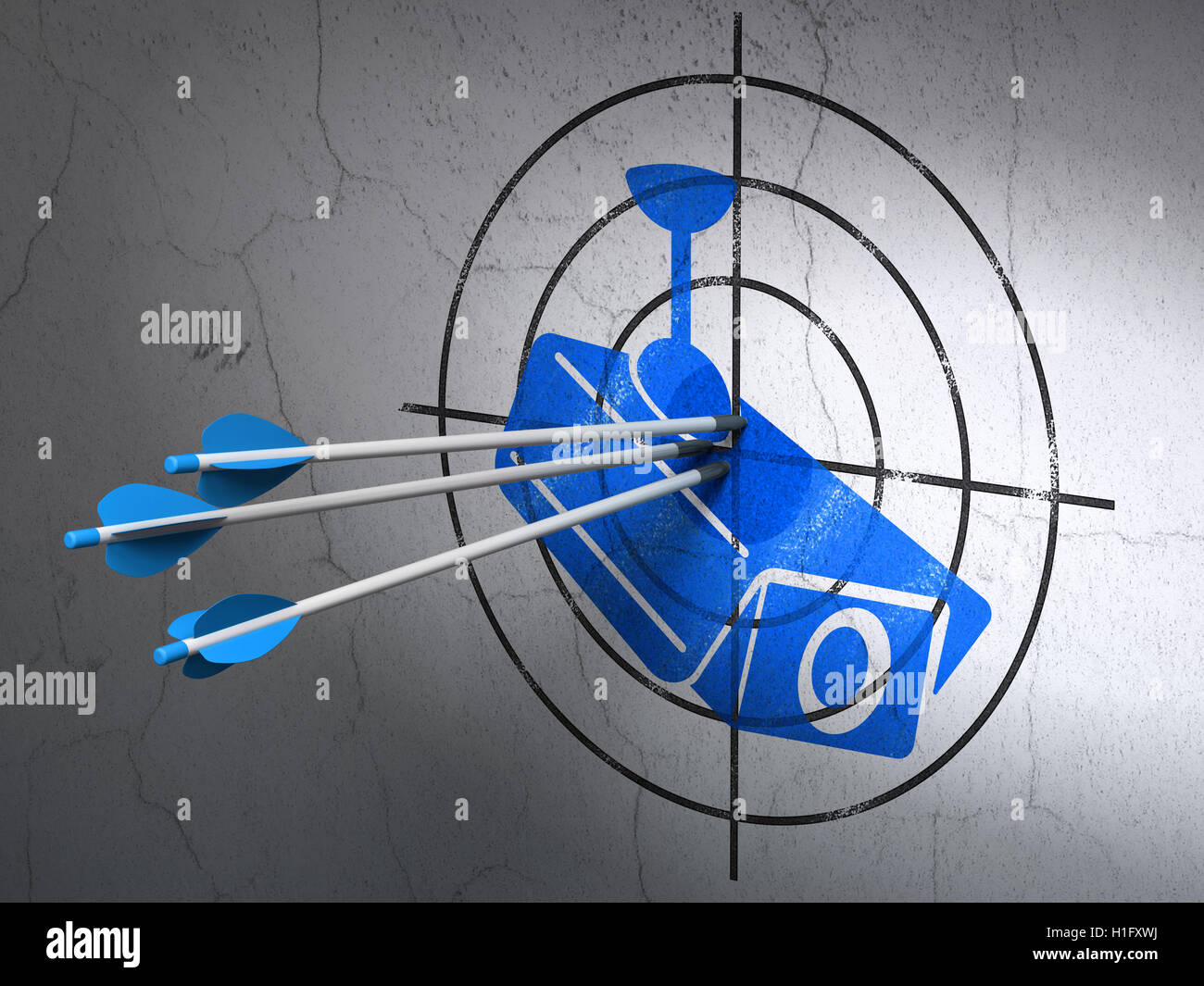 Privacy concept: arrows in Cctv Camera target on wall background Stock ...