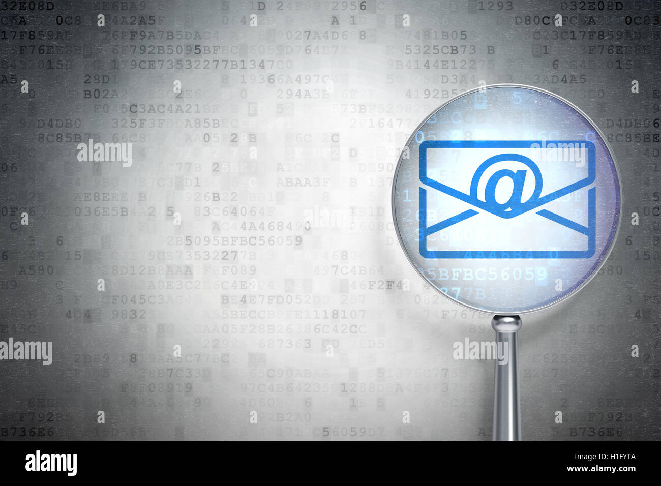 Finance concept: Email with optical glass on digital background Stock ...