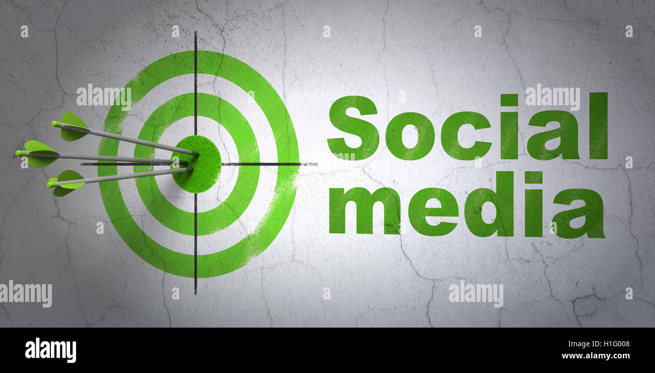 Social media concept: target and Social Media on wall background Stock ...