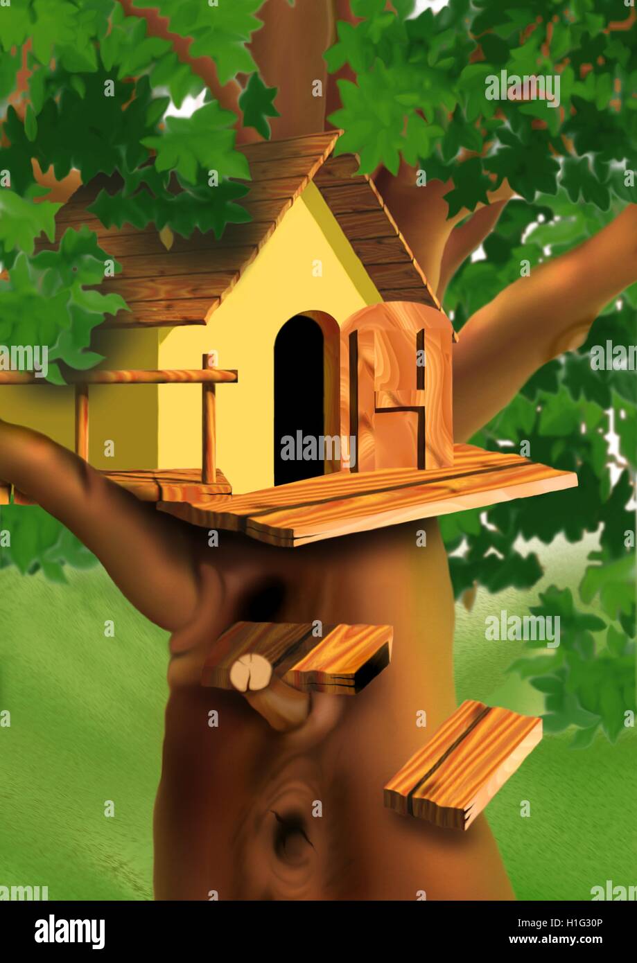 Small House On The Tree Stock Photo - Alamy