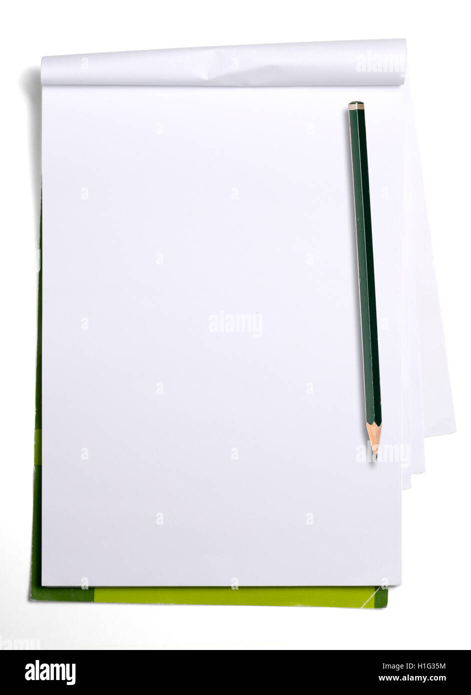 used old blank paper tablet and old pencil, isolated on white Stock ...