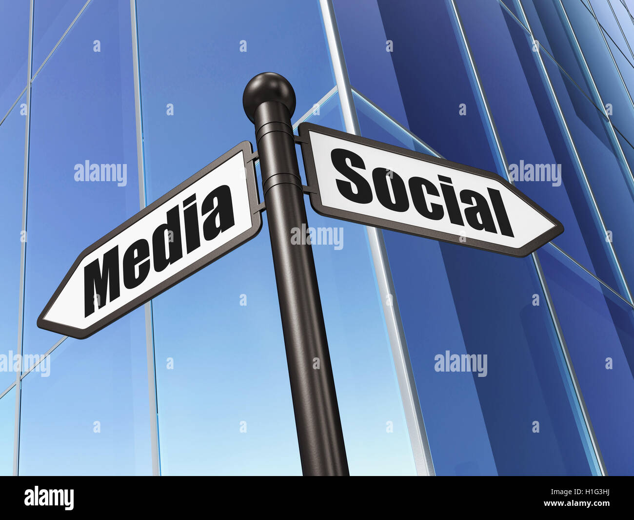 Social network concept: sign Social Media on Building background Stock ...