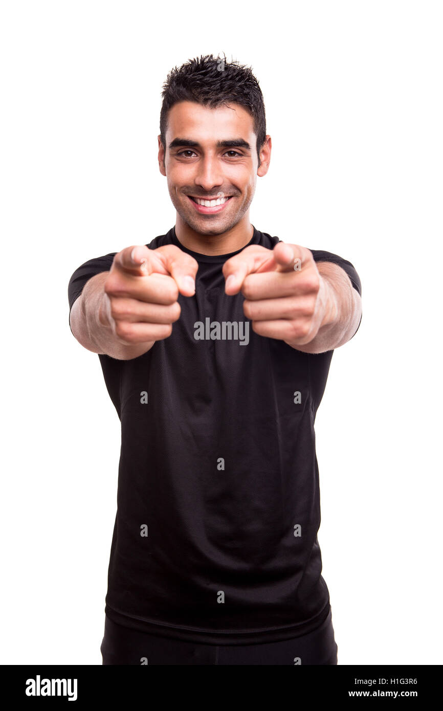 Fitness instructor pointing Stock Photo - Alamy