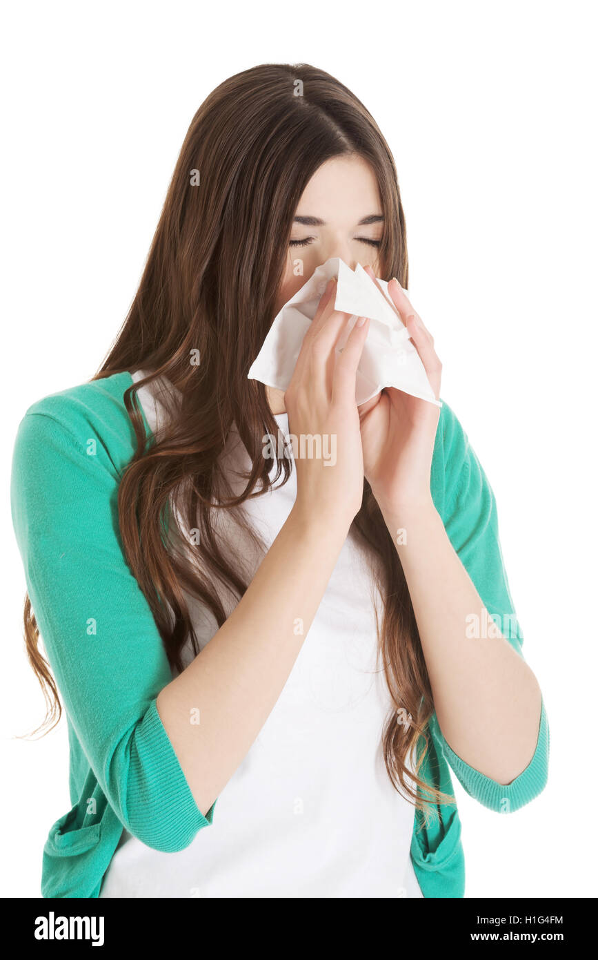 Young beautiful woman with tissue, handkerchief Stock Photo - Alamy