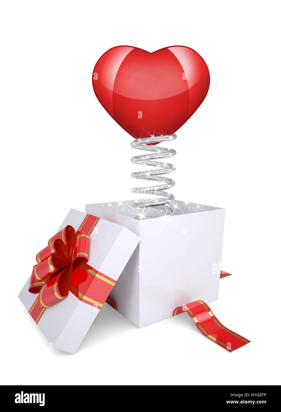 Red heart on a spring from an open gift box Stock Photo - Alamy