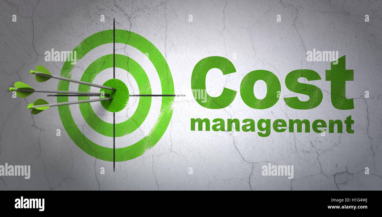 Business concept: target and Cost Management on wall background Stock ...