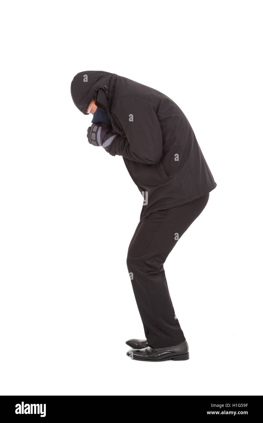 Young businessman shudder body. isolated on white Stock Photo - Alamy
