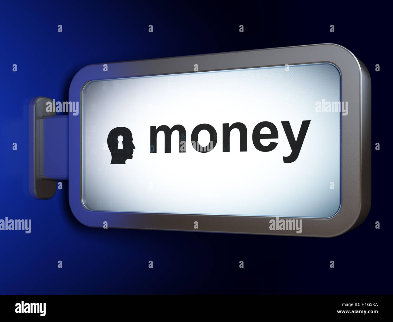 Business concept: Money and Head With Keyhole on billboard background ...