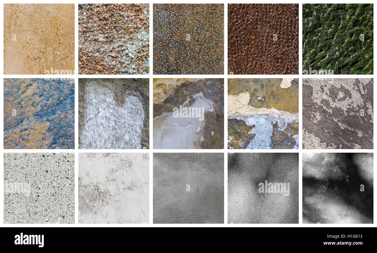 collection of different stone and wall backgrounds, isolated on Stock ...