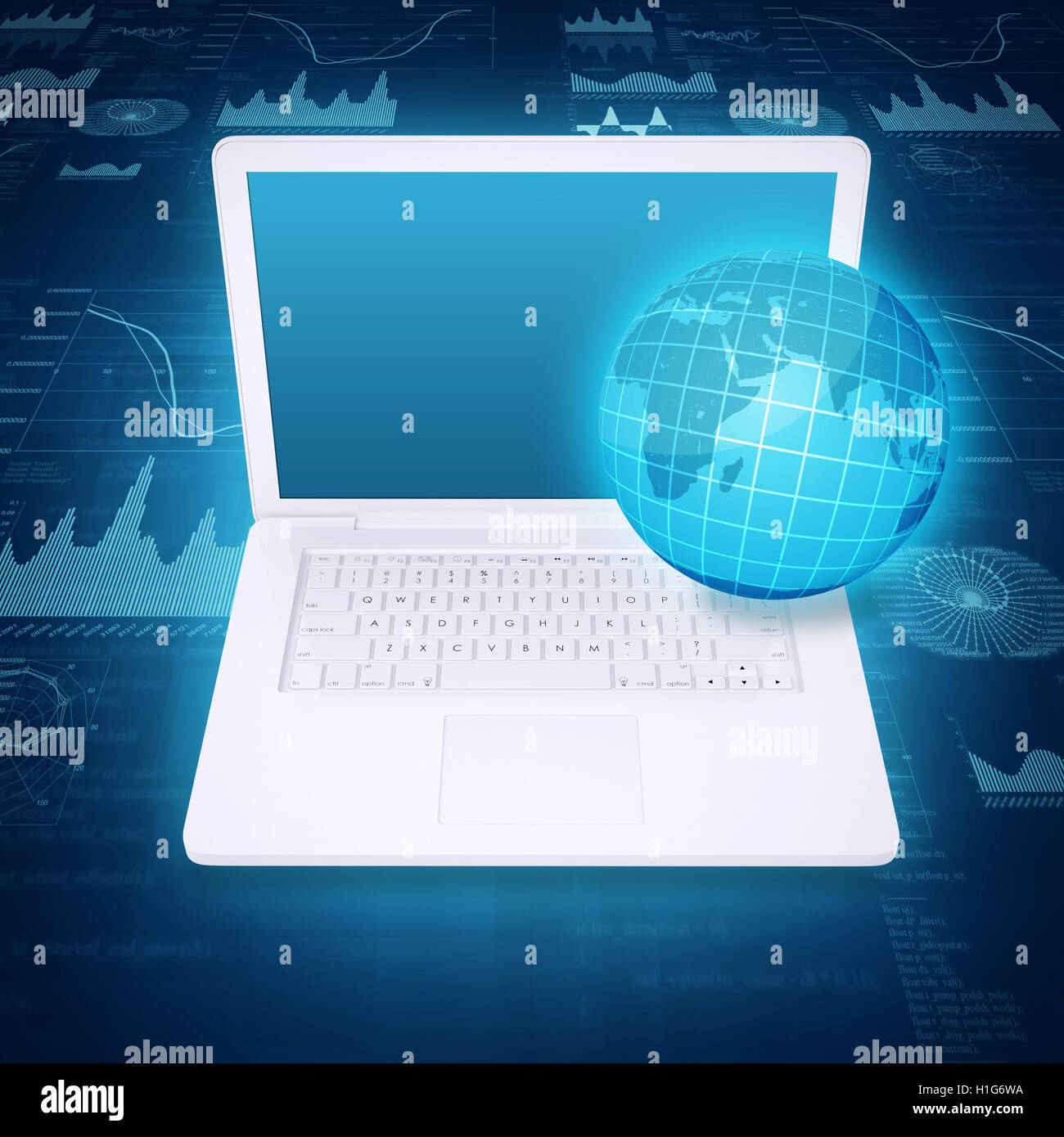 Laptop, globe and graphics Stock Photo - Alamy