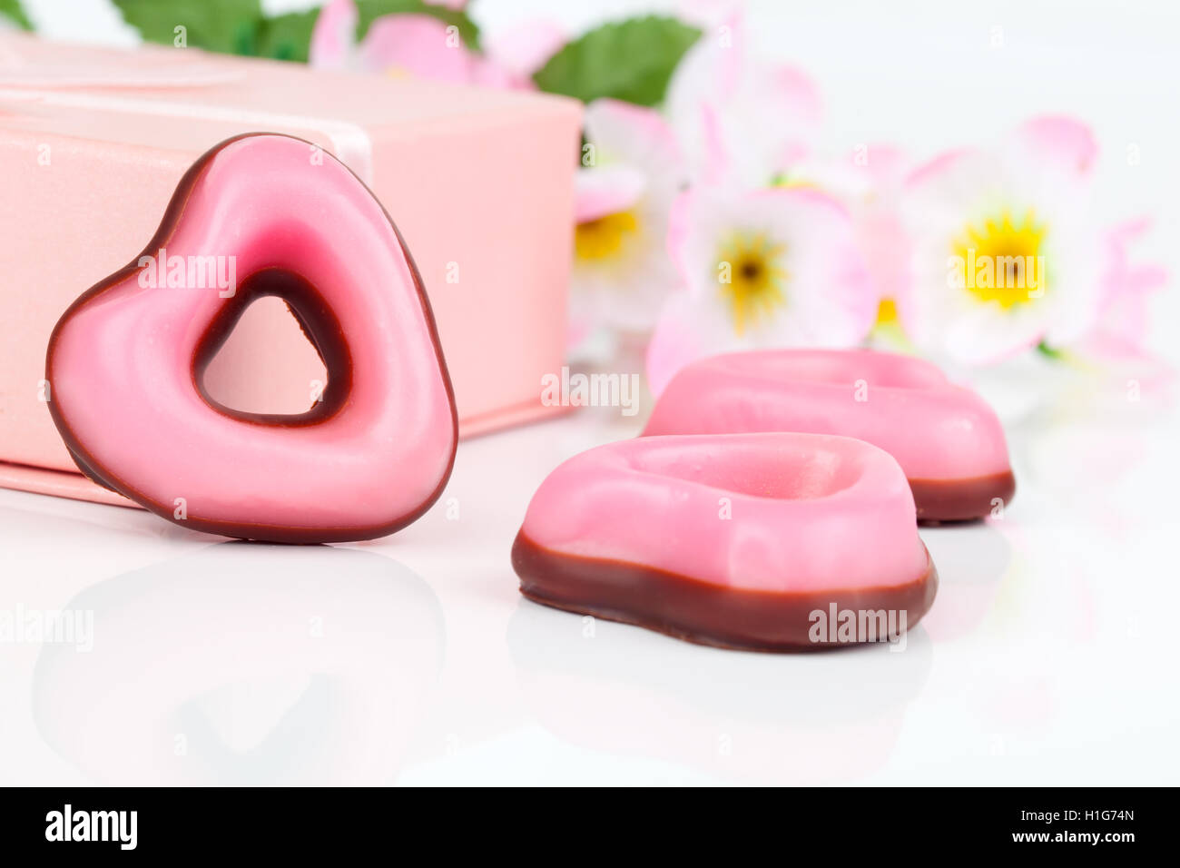 pink heart cookies for valentines day, on white background Stock Photo ...