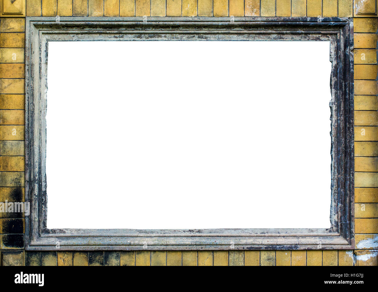 vintage stuccoframe isolated on white with yellow bricks around Stock ...