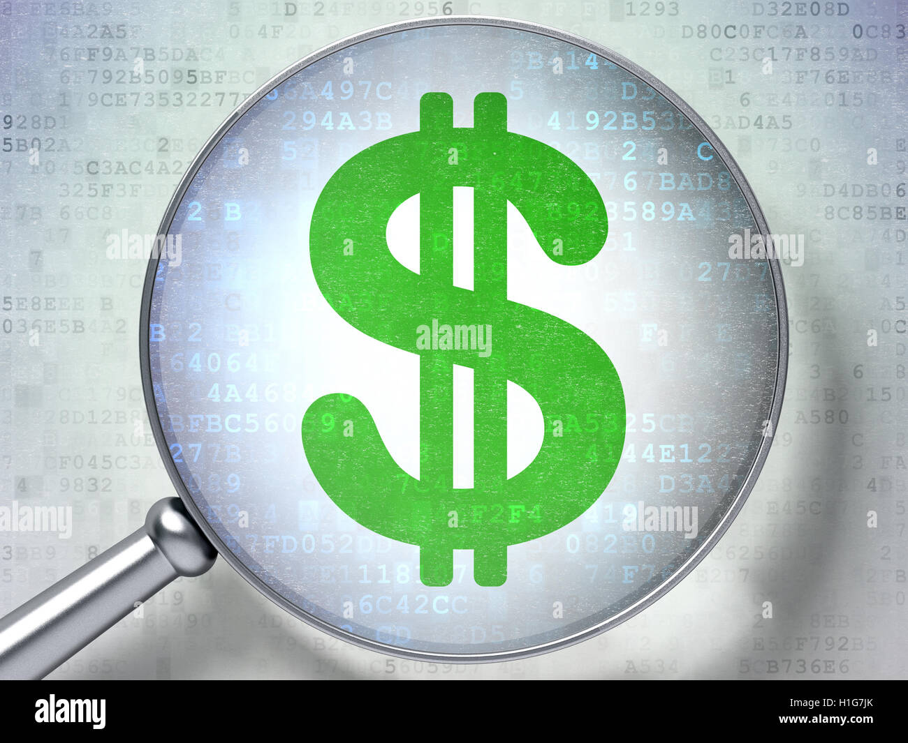 Currency concept: Dollar with optical glass on digital background Stock ...