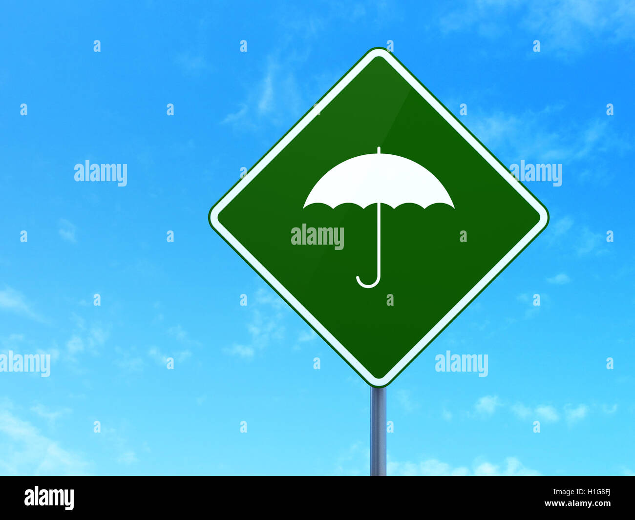 Privacy concept: Umbrella on road sign background Stock Photo - Alamy