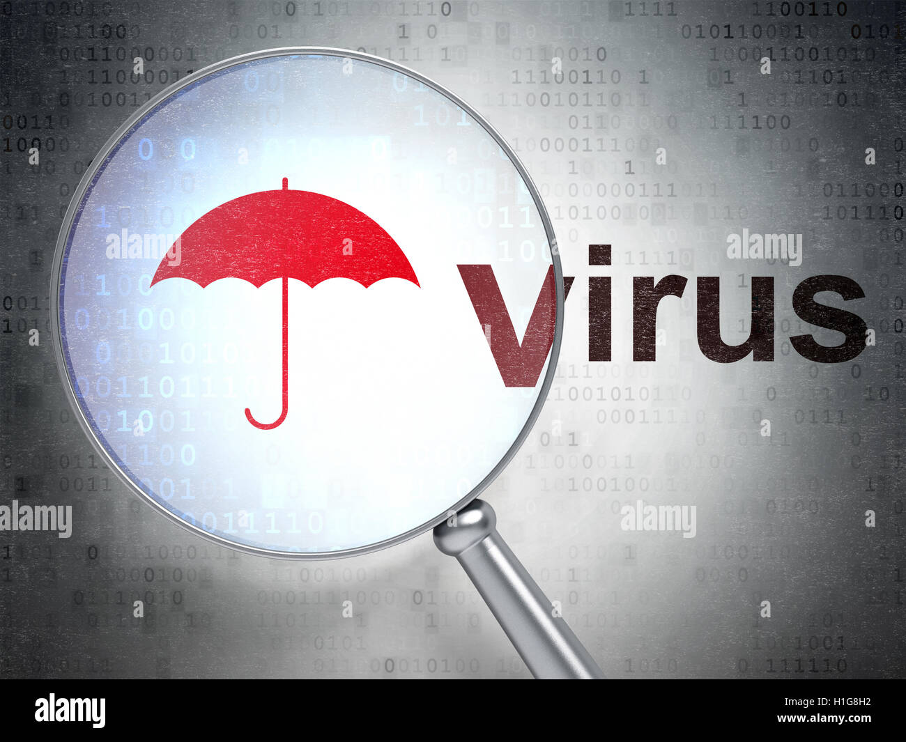 Privacy concept: Umbrella and Virus with optical glass Stock Photo - Alamy