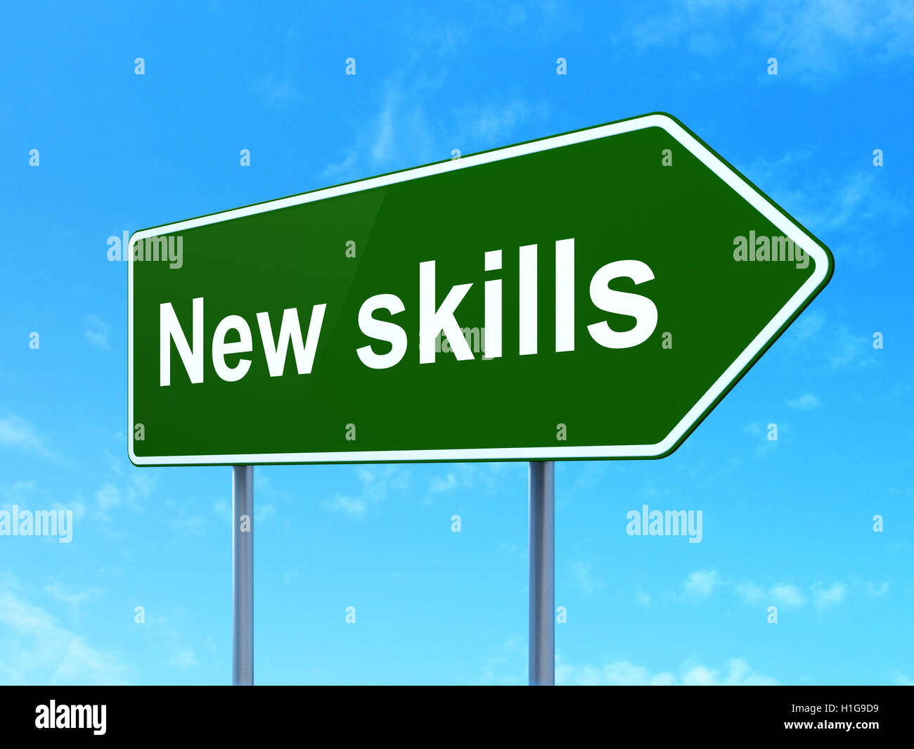 Education concept: New Skills on road sign background Stock Photo - Alamy