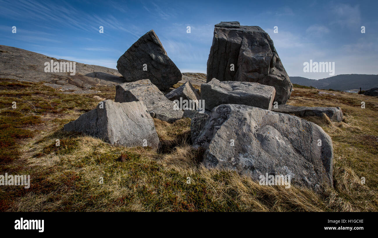 Multiple boulders making a scenic landscape on a hill. Taken in ...