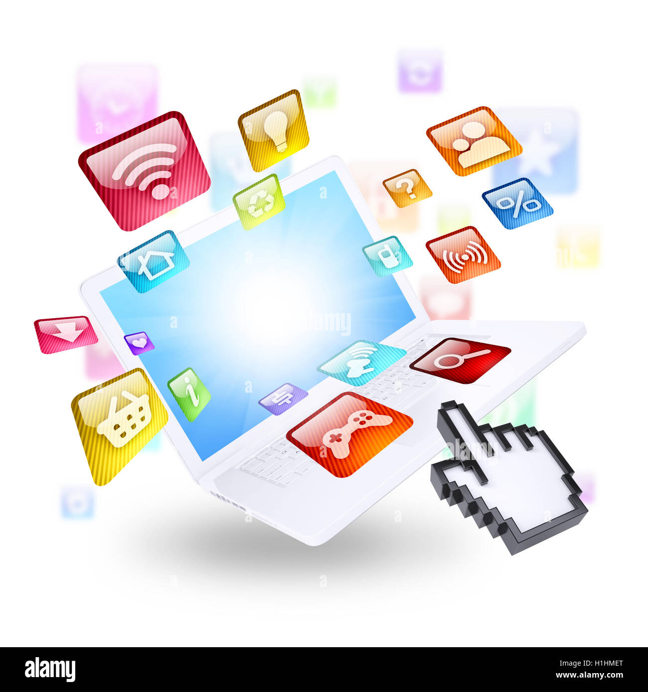 Laptop and application icons Stock Photo - Alamy