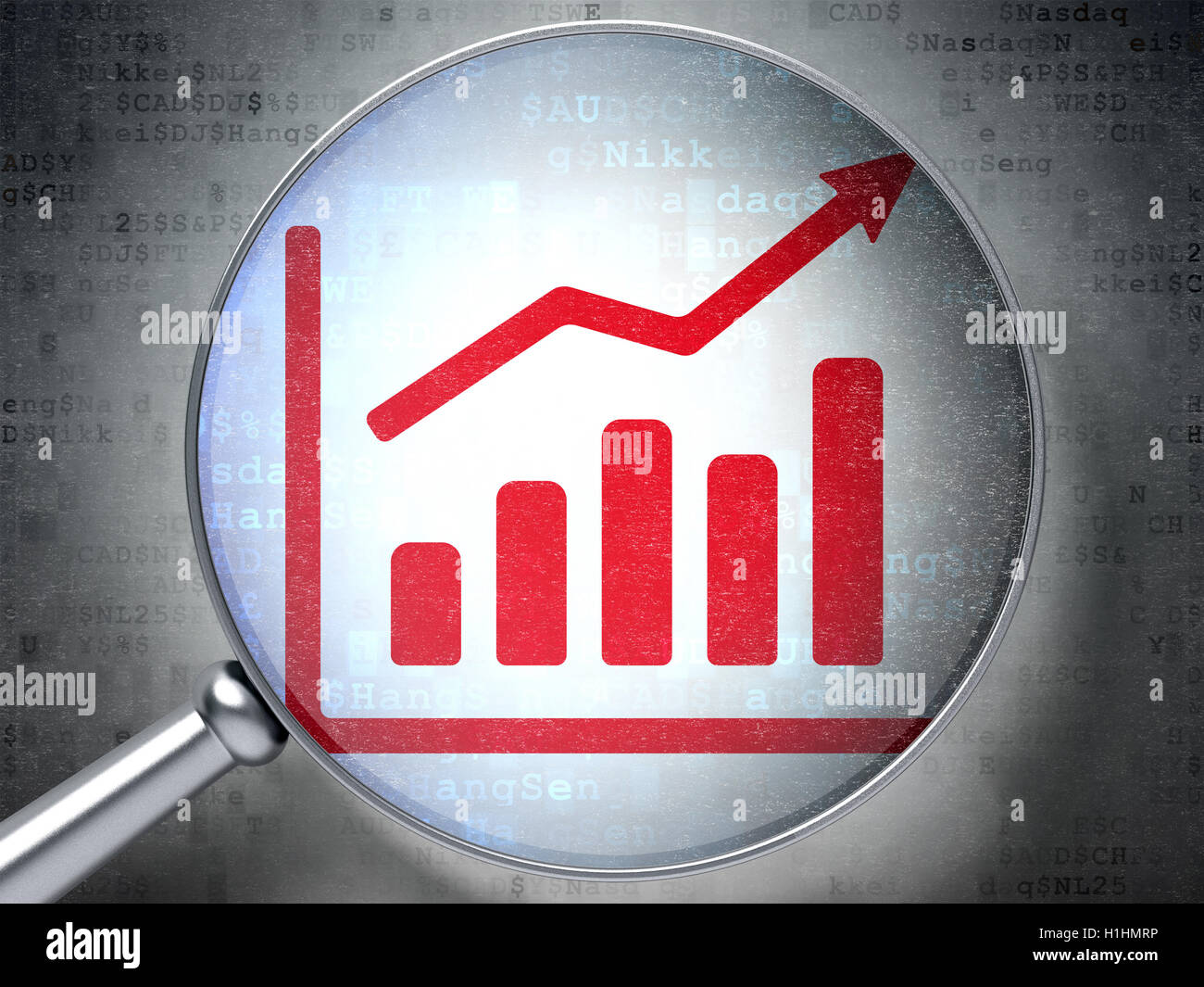 Advertising concept: Growth Graph with optical glass on digital ...