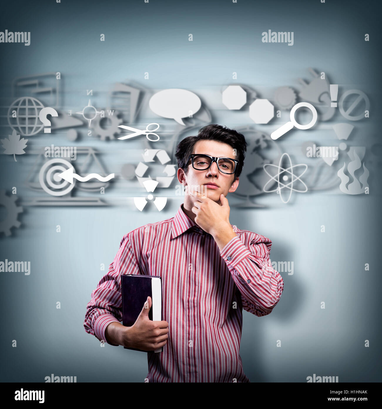 young man scientist with glasses thinking Stock Photo - Alamy