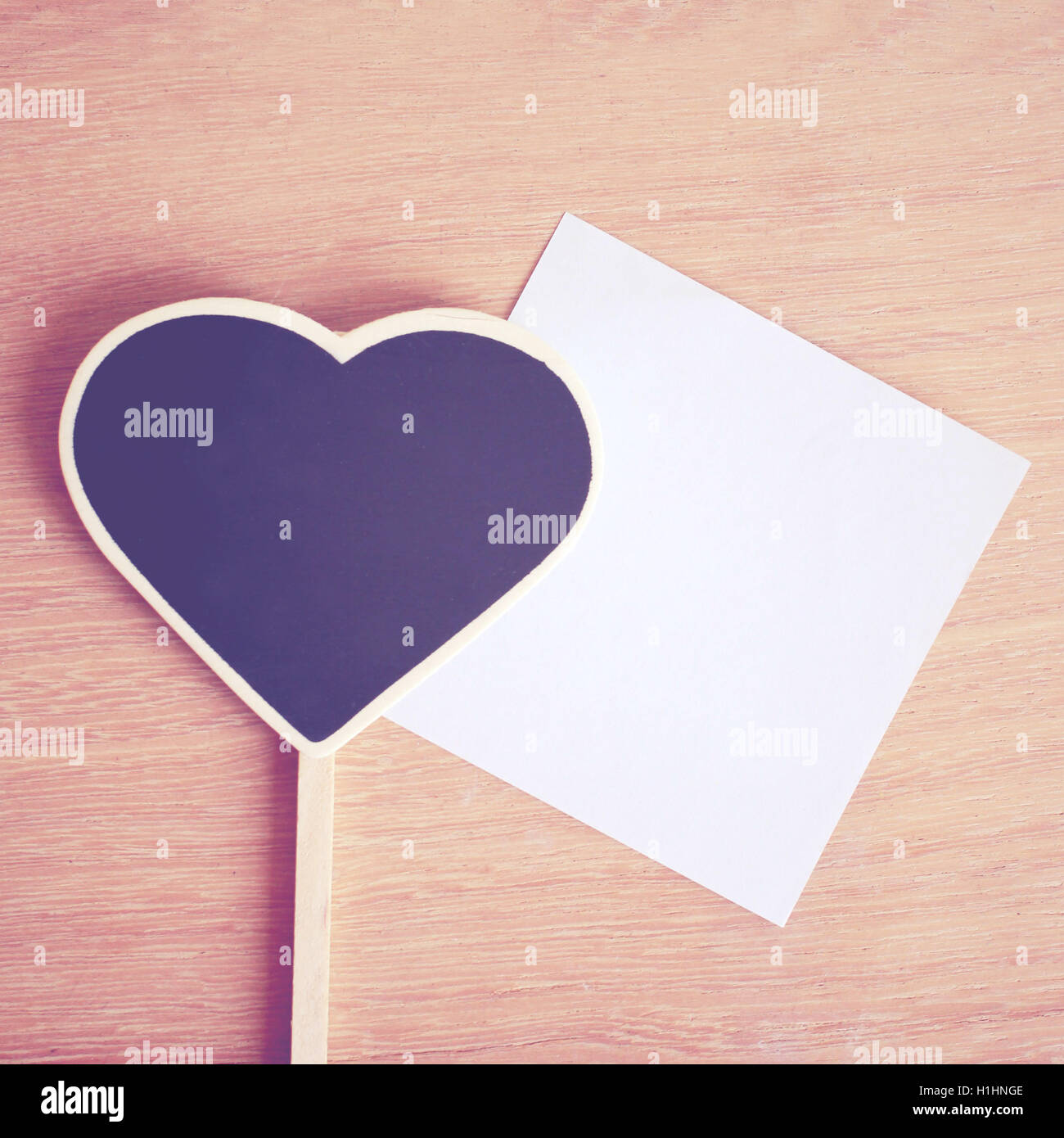 Heart shaped blackboard and note paper with copy space, retro fi Stock ...