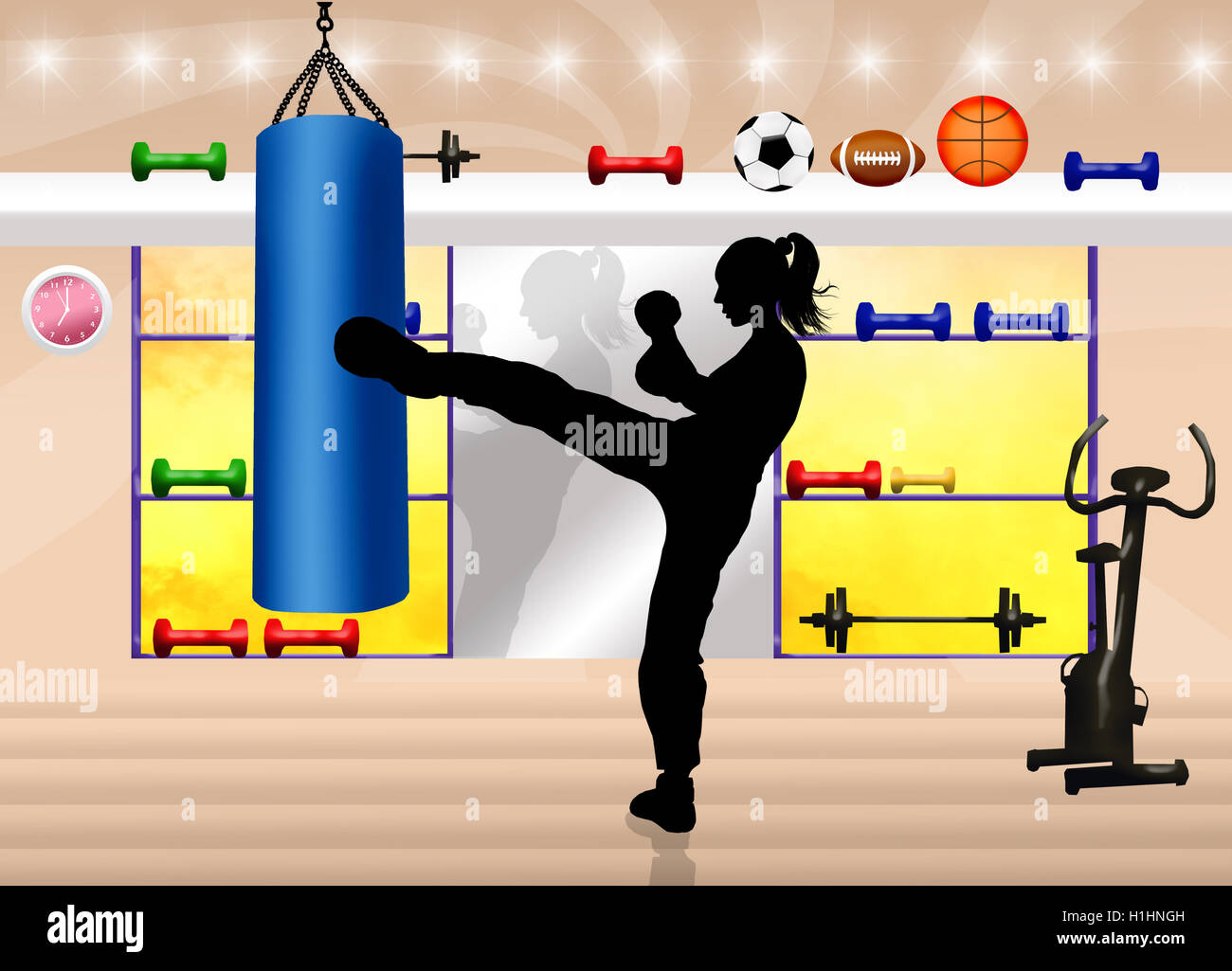 Woman kick boxing cartoon hi-res stock photography and images - Alamy