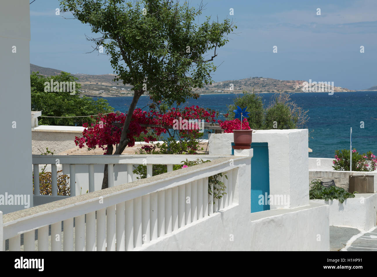 Street in the village of Pollonia on the Cyclades island of Milos with ...
