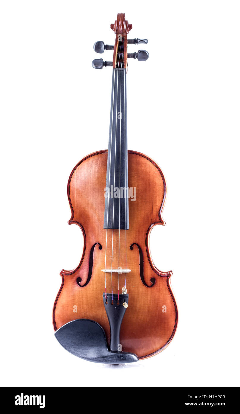 Violin front view isolated on white, vintage Stock Photo - Alamy
