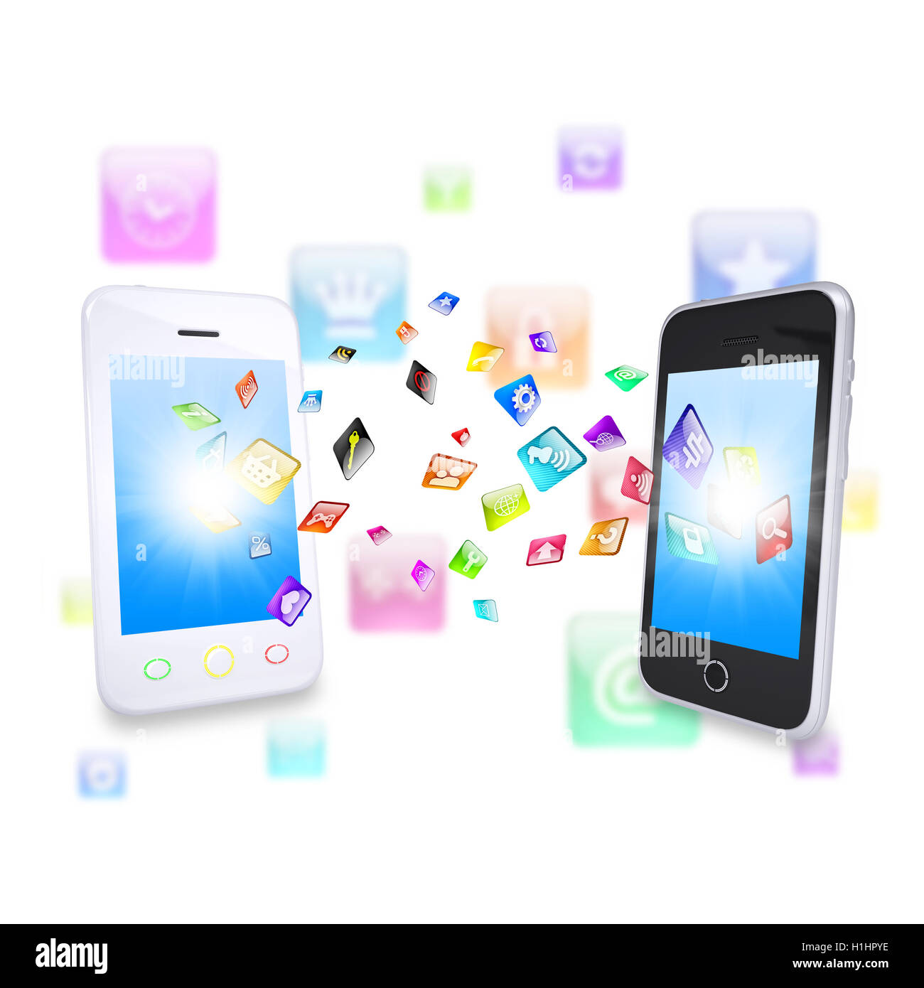 Two smartphone share content Stock Photo - Alamy