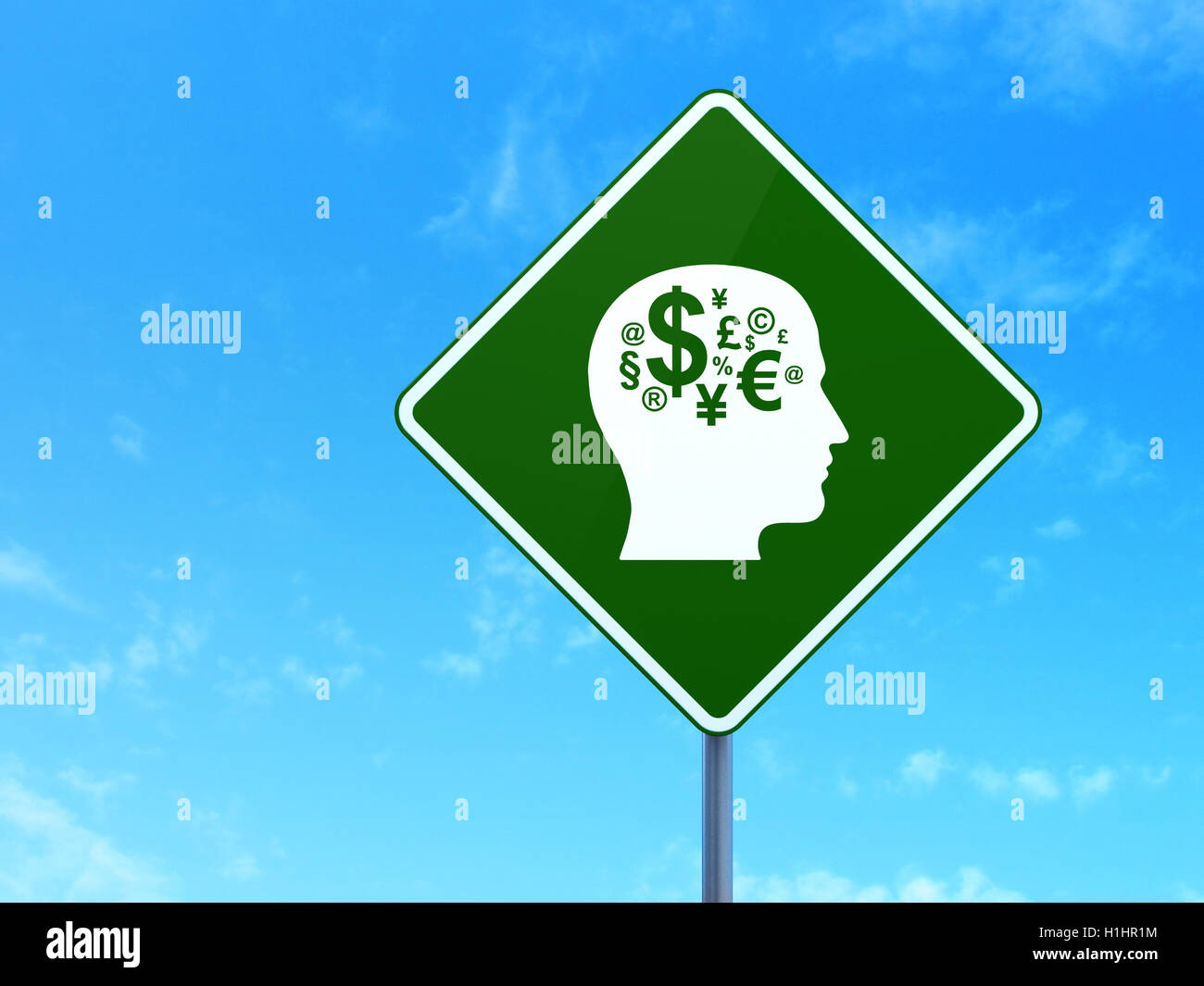 Education concept: Head With Finance Symbol on road sign background ...