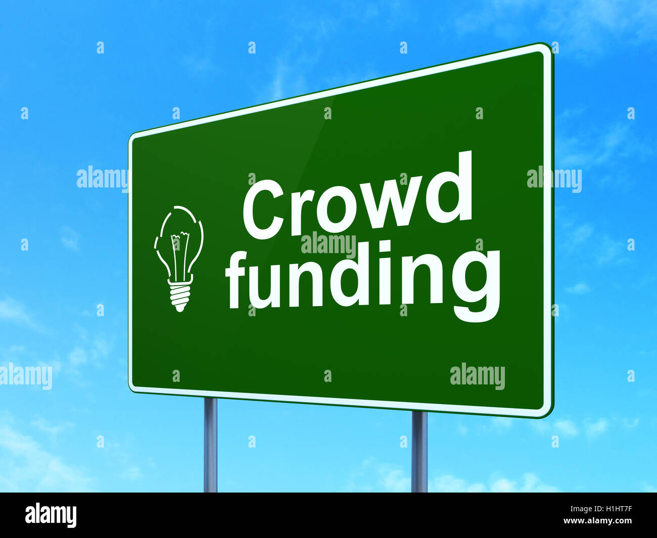 Finance concept: Crowd Funding and Light Bulb on road sign background ...