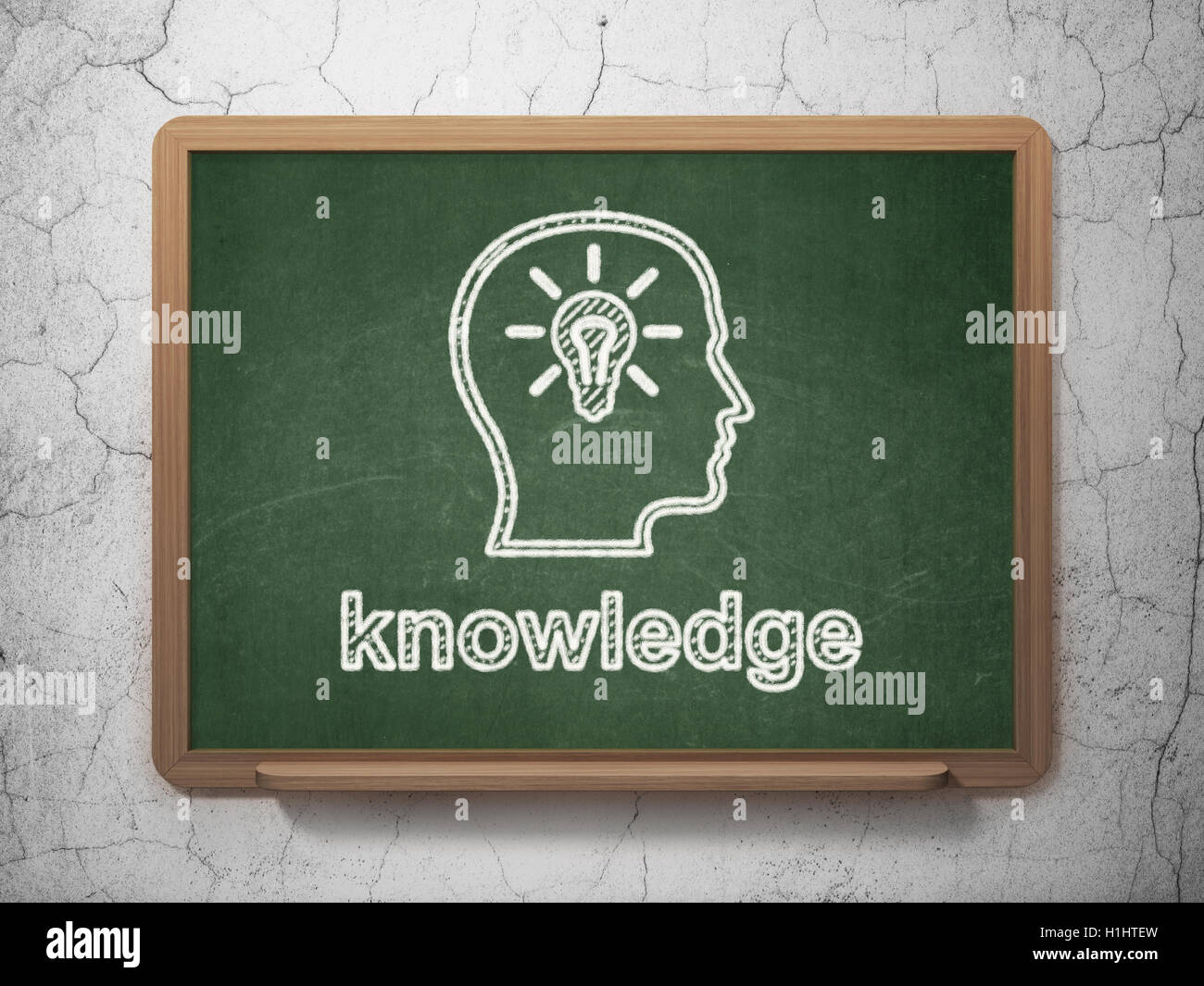 Education concept: Head With Lightbulb and Knowledge on chalkboard ...