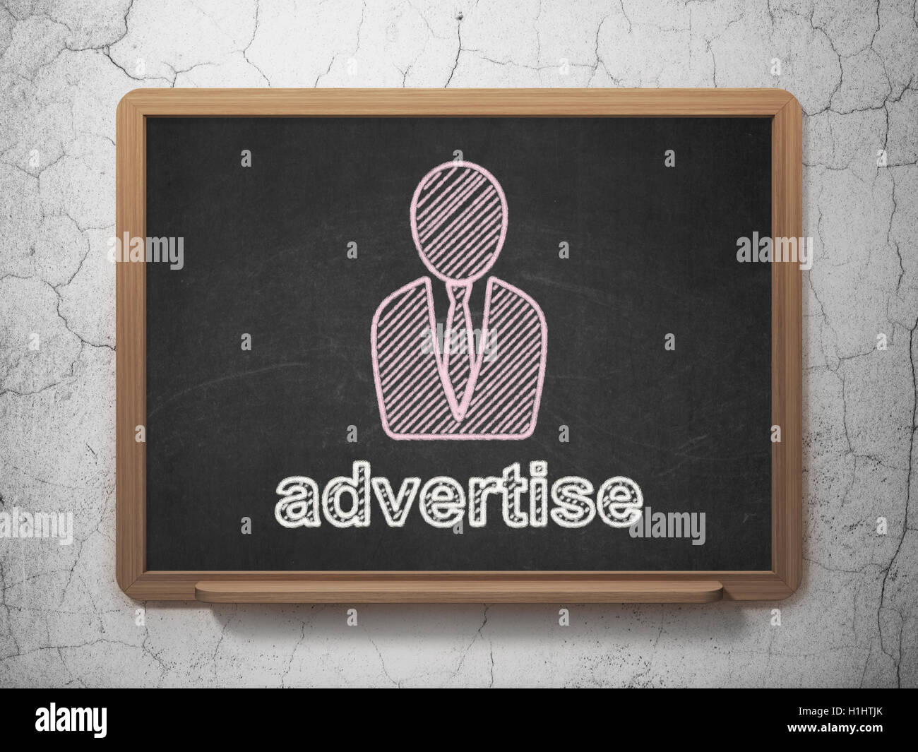 Marketing concept: Business Man and Advertise on chalkboard background ...