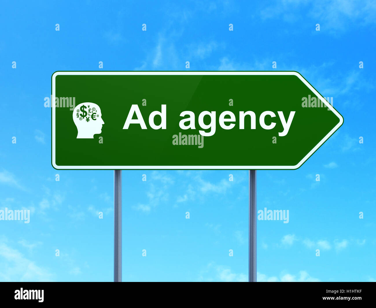 Advertising concept: Ad Agency and Head With Finance Symbol on road ...