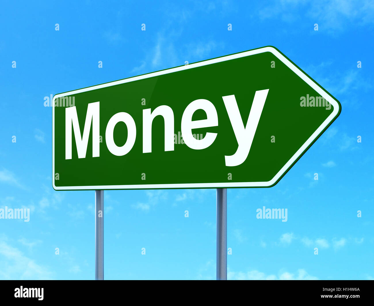 Finance concept: Money on road sign background Stock Photo - Alamy