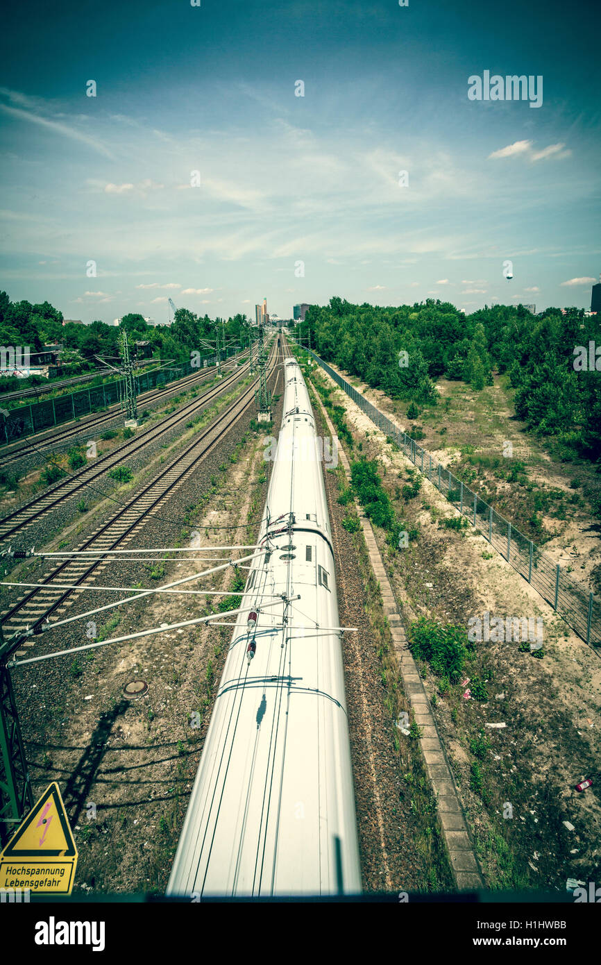 vintage style moving railroad, shoot in Berlin Germany Stock Photo - Alamy