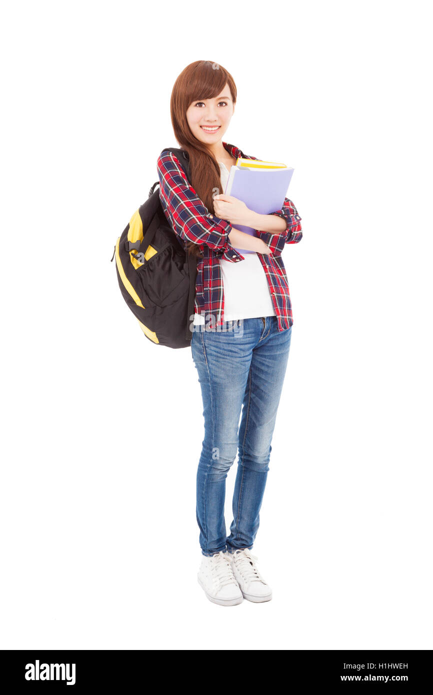 full length beautiful university student girl standing Stock Photo - Alamy