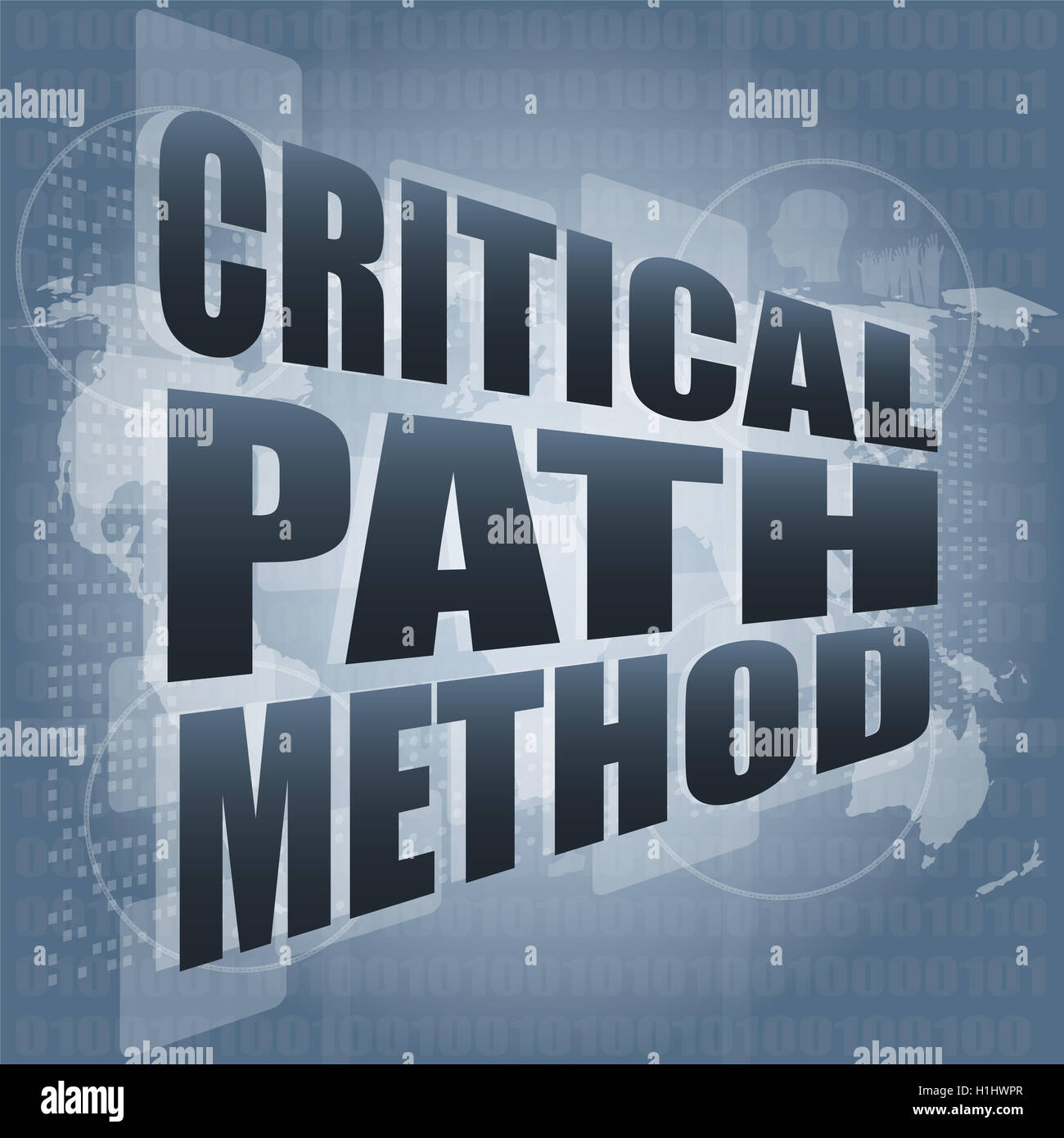 critical path method words on digital screen with world map Stock Photo ...