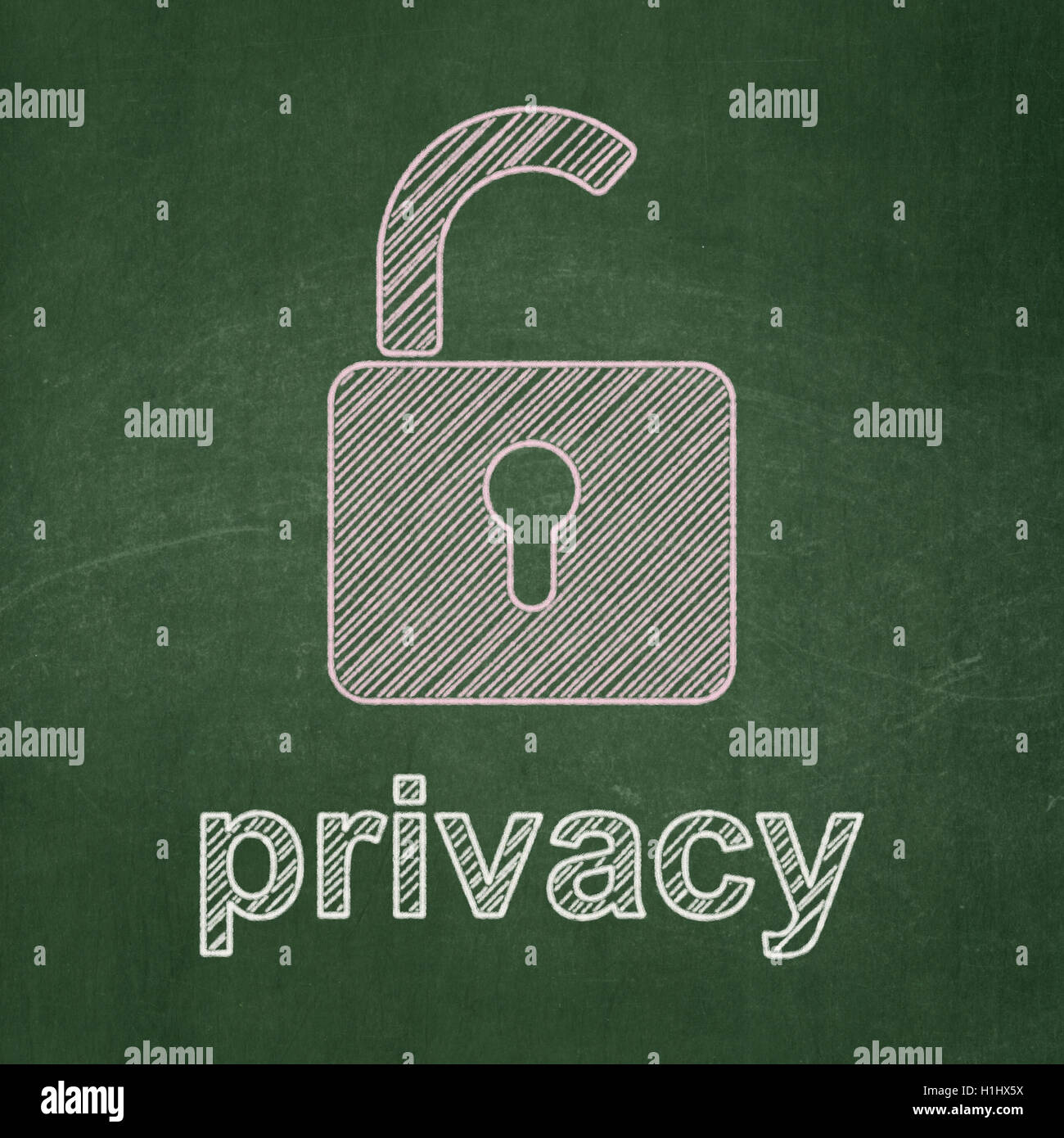 Security concept: Opened Padlock and Privacy on chalkboard background Stock Photo - Alamy
