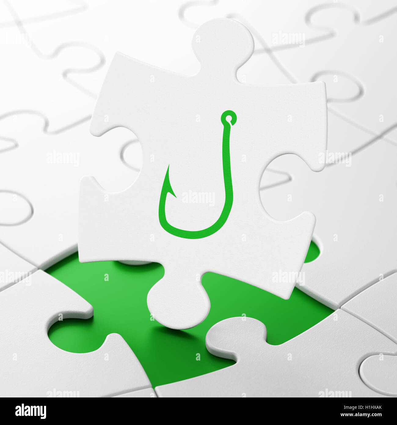 Protection concept: Fishing Hook on puzzle background Stock Photo - Alamy
