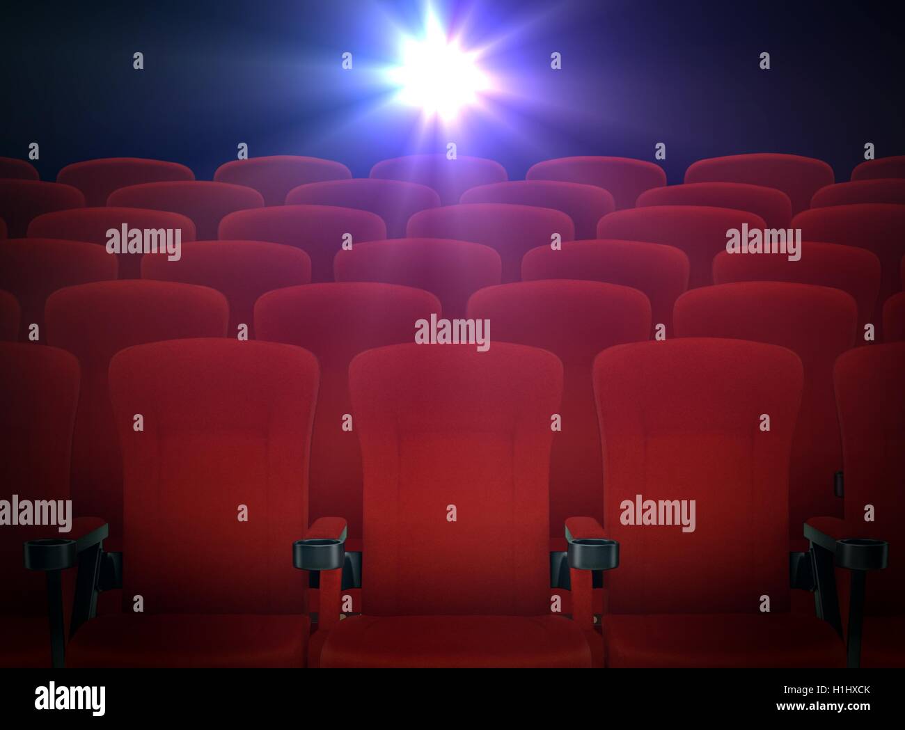 Cinema Red Seats with Projector Lights Stock Photo - Alamy