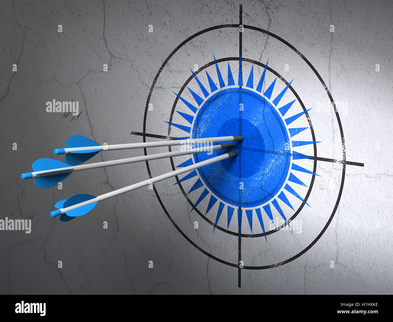 Travel concept: arrows in Sun target on wall background Stock Photo - Alamy